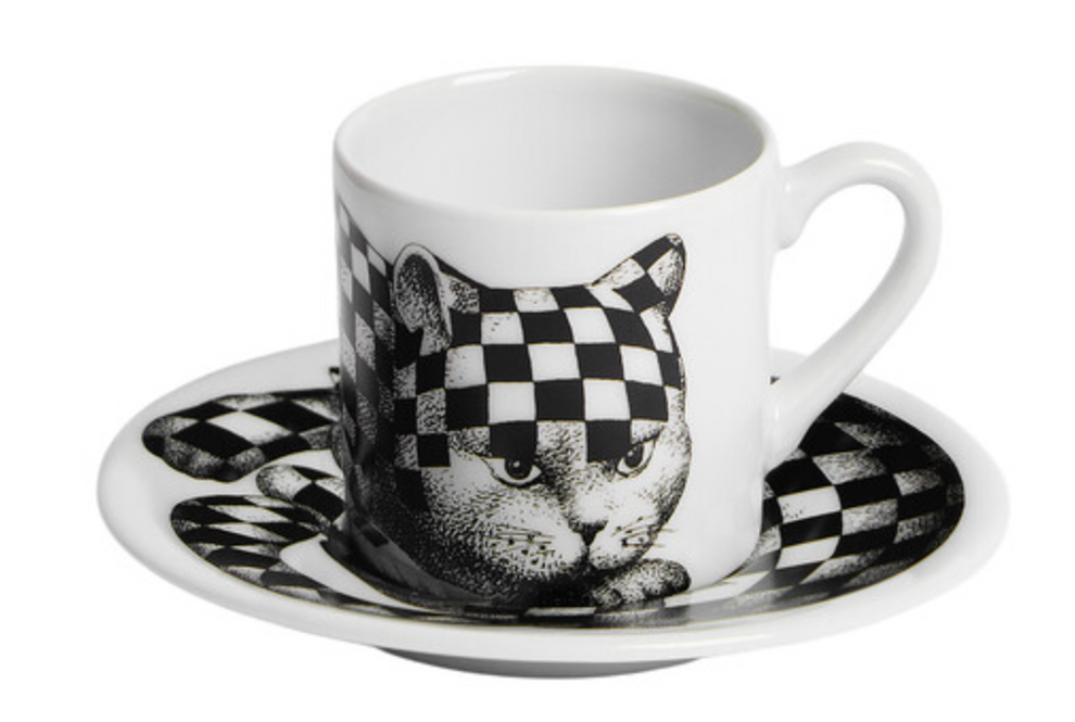 Fornasetti Coffee cup High Fidelity Quadrettato black/white – Milk ...