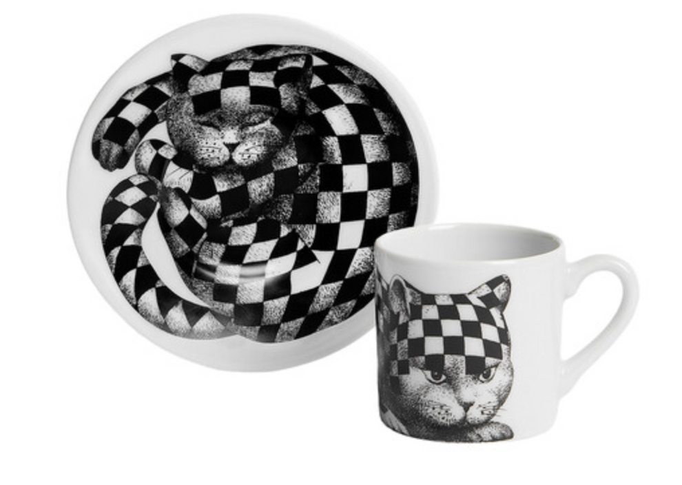 Fornasetti Coffee cup High Fidelity Quadrettato black/white – Milk ...